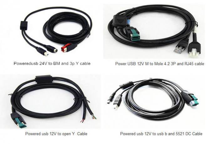 12 V Powered USB Y Cable / Mini USB Extension Cable Black Color For Pos ...