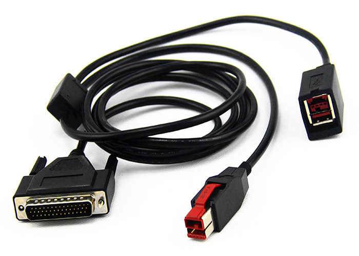 12 V Powered USB Y Cable / Mini USB Extension Cable Black Color For Pos ...